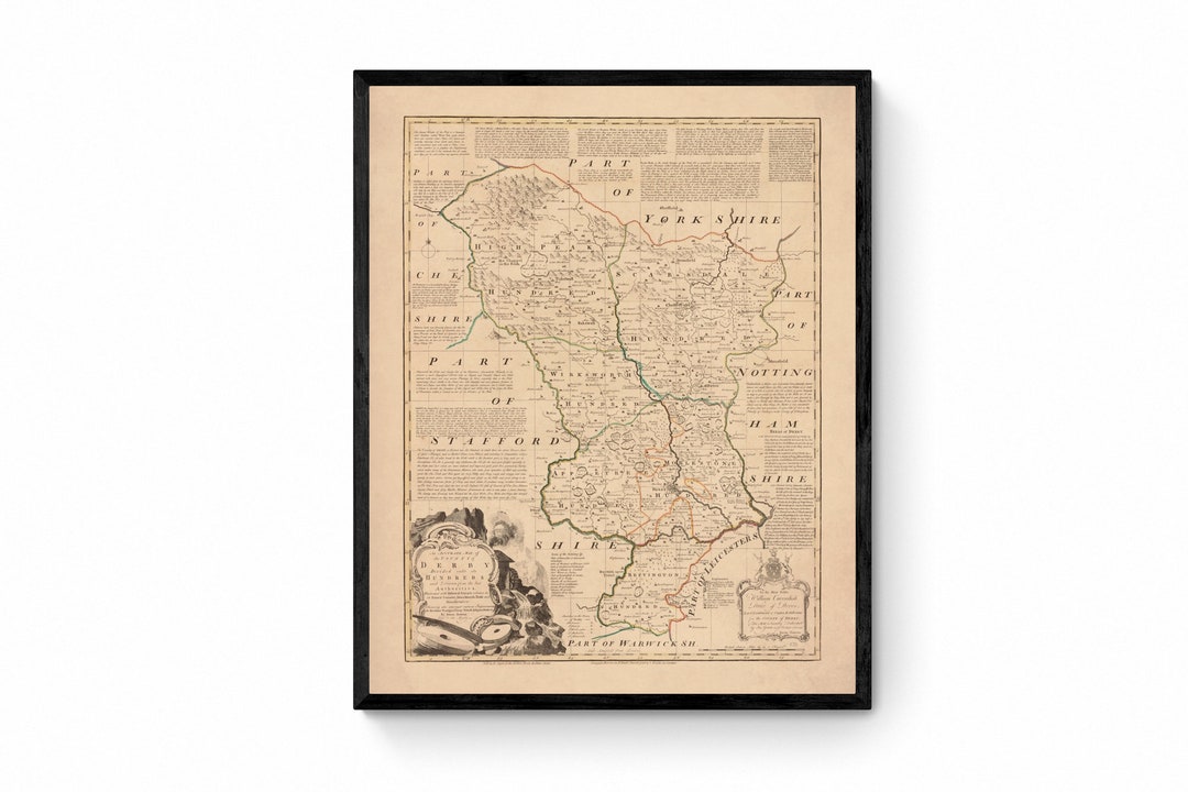 Derbyshire Map Dated 1755 - Antique Reproduction - Emanuel Bowen ...