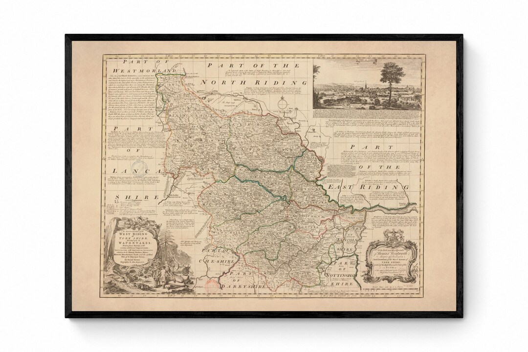 Yorkshire (west Riding) Map Dated 1749 - Antique Reproduction - Emanuel ...