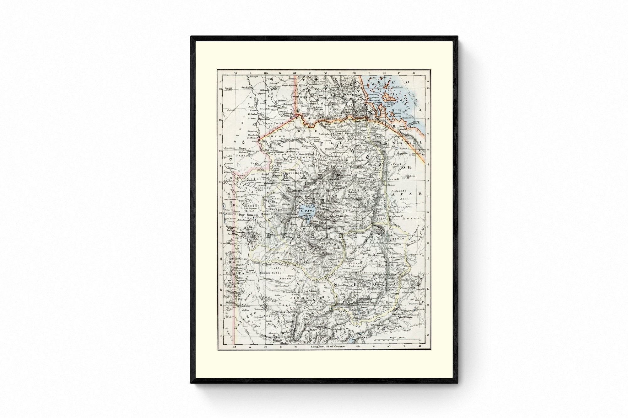 Abyssinia Map Antique Reproduction Ethiopia Eritrea Ethiopian Empire ...