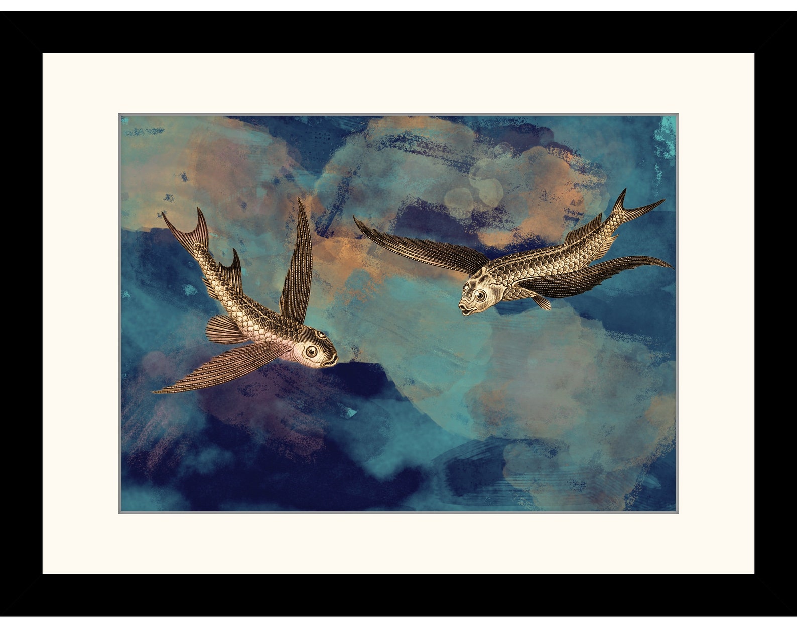 Flying Fish Watercolour - Antique Reproduction - Fine Art Print ...