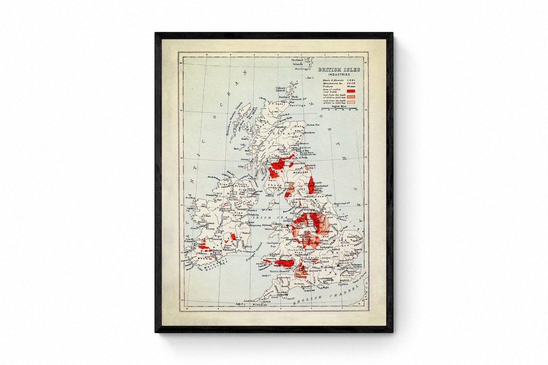 British Isles Industries Map Dated C.1900 - Antique Reproduction - Coal ...