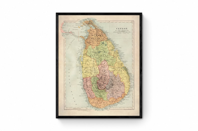 Island of Ceylon Map Dated 1906 - Antique Reproduction - Sri Lanka ...