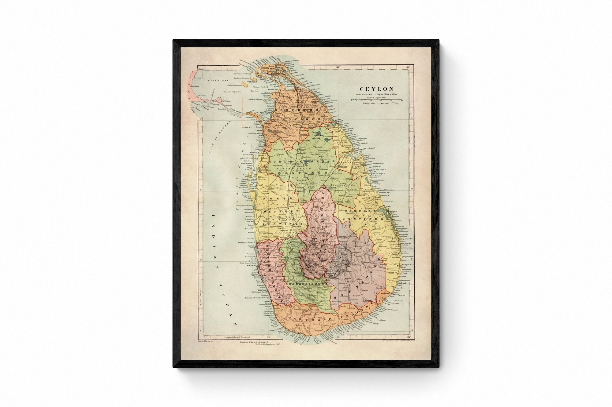 Island of Ceylon Map Dated 1906 Antique Reproduction Sri Lanka Vintage ...