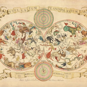 Constellations Planisphere Antique Reproduction - Astronomy - Star Map ...