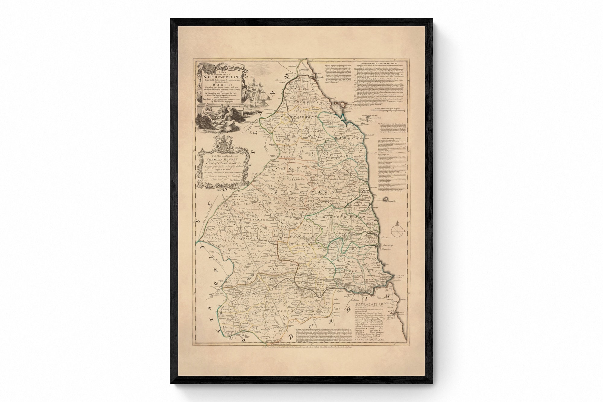 Northumberland Map Dated 1760 Divided Into the Wards - Antique ...