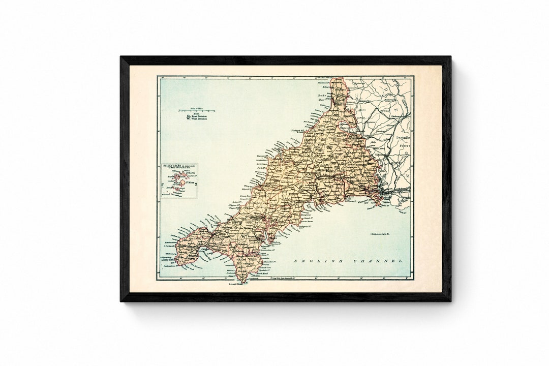 Cornwall Map Antique Reproduction UK County Map Cornish - Etsy