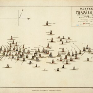 Battle of Trafalgar Map Showing Positions in Battle - Antique ...