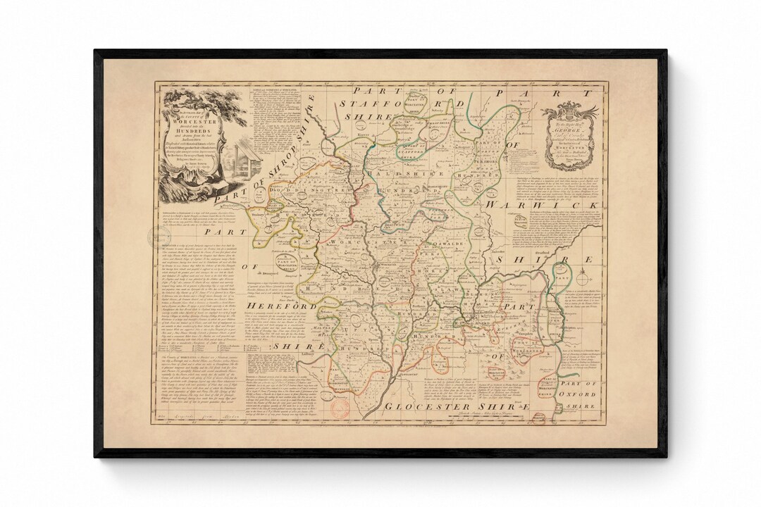 Worcestershire Map Dated 1756 - Antique Reproduction - Emanuel Bowen ...