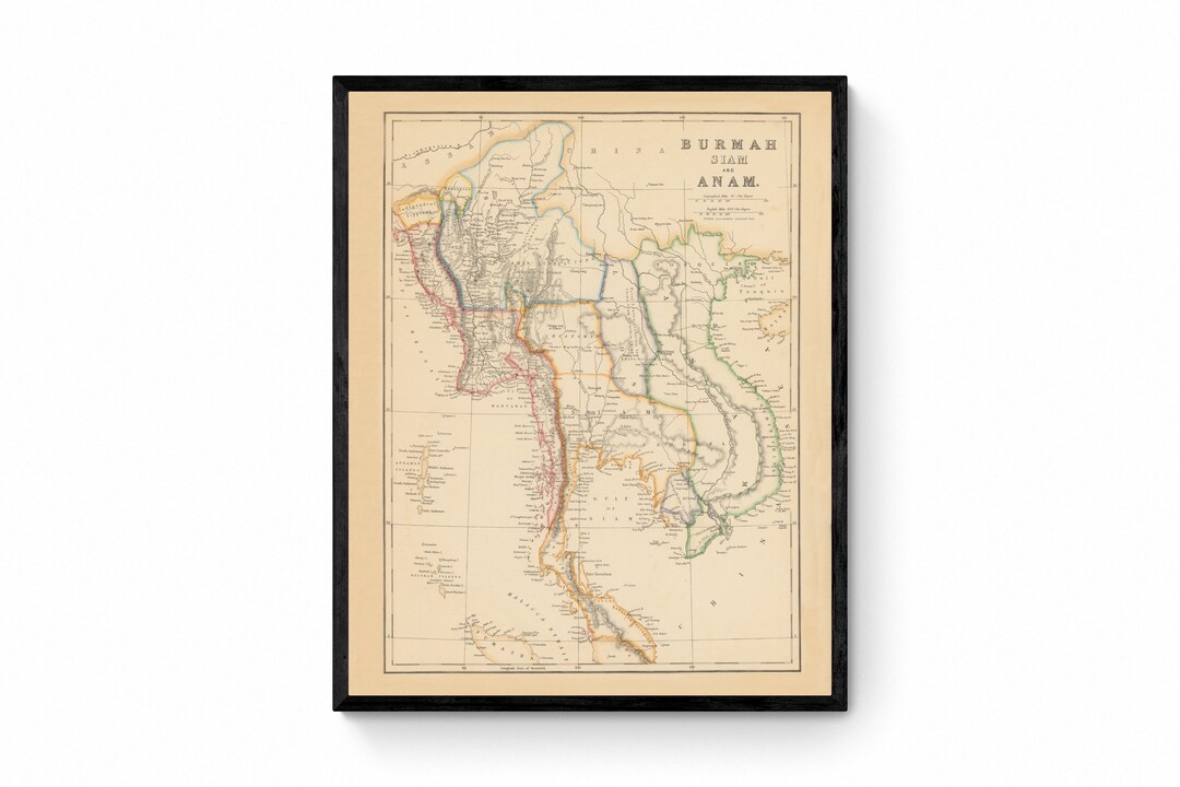Burmah, Siam and Anam Map Dated 1859 - Antique Reproduction - Myanmar ...