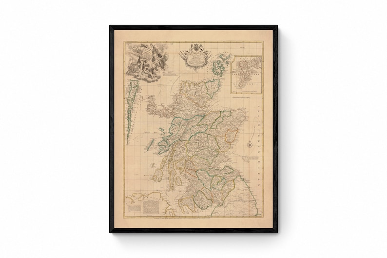 Scotland Map (north Britain) Dated 1745 - Antique Reproduction ...
