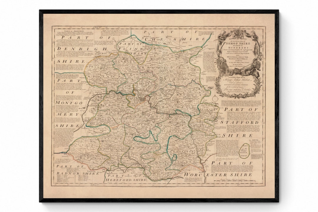 Shropshire Map Dated 1760 - Antique Reproduction - Emanuel Bowen ...