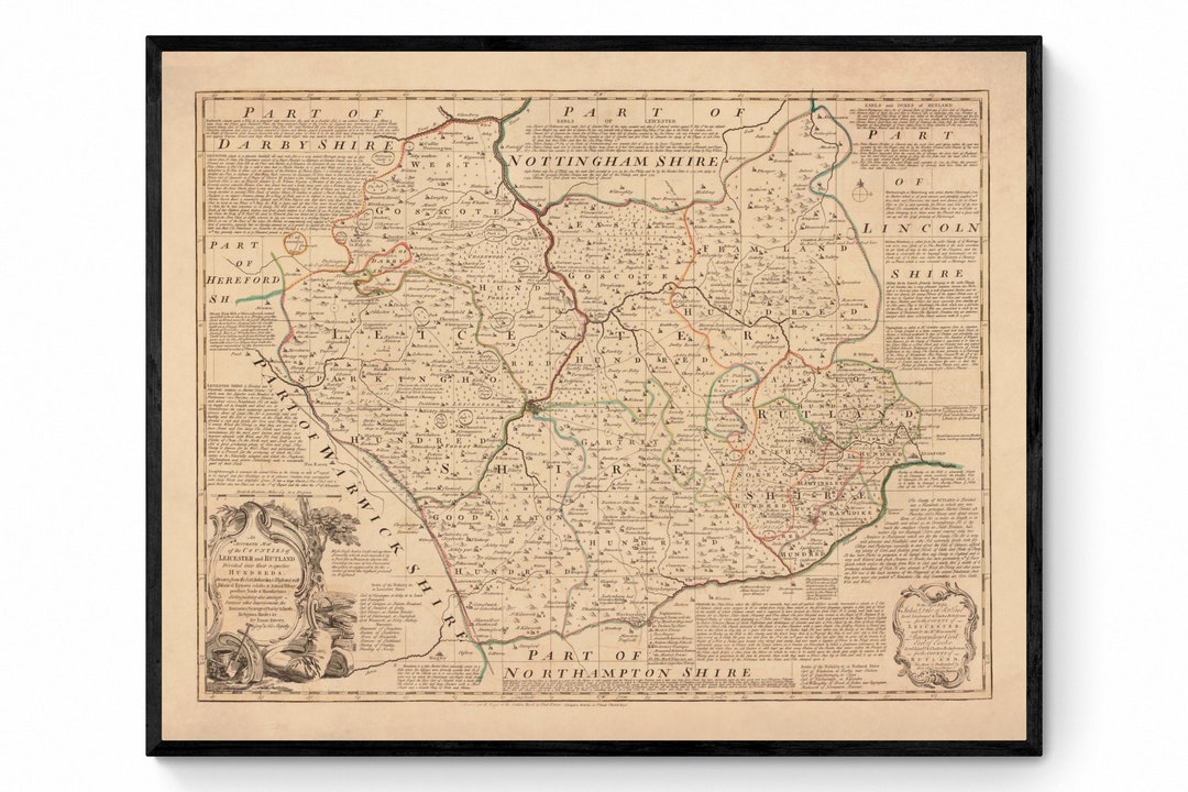 Leicester and Rutland Map Dated 1760 - Antique Reproduction - Emanuel ...