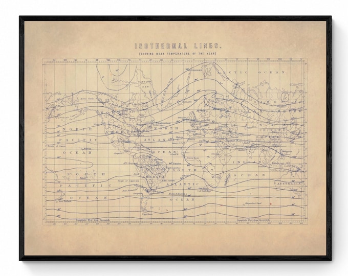 1897 Antique Weather Map Temperature Climate Change Larousse Print ...