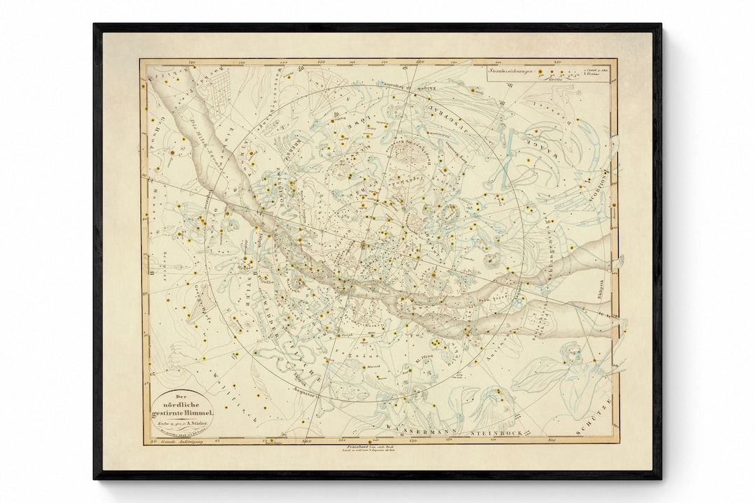 The Northern Star Sky - Dated 1840 - Antique Reproduction - Star Map ...