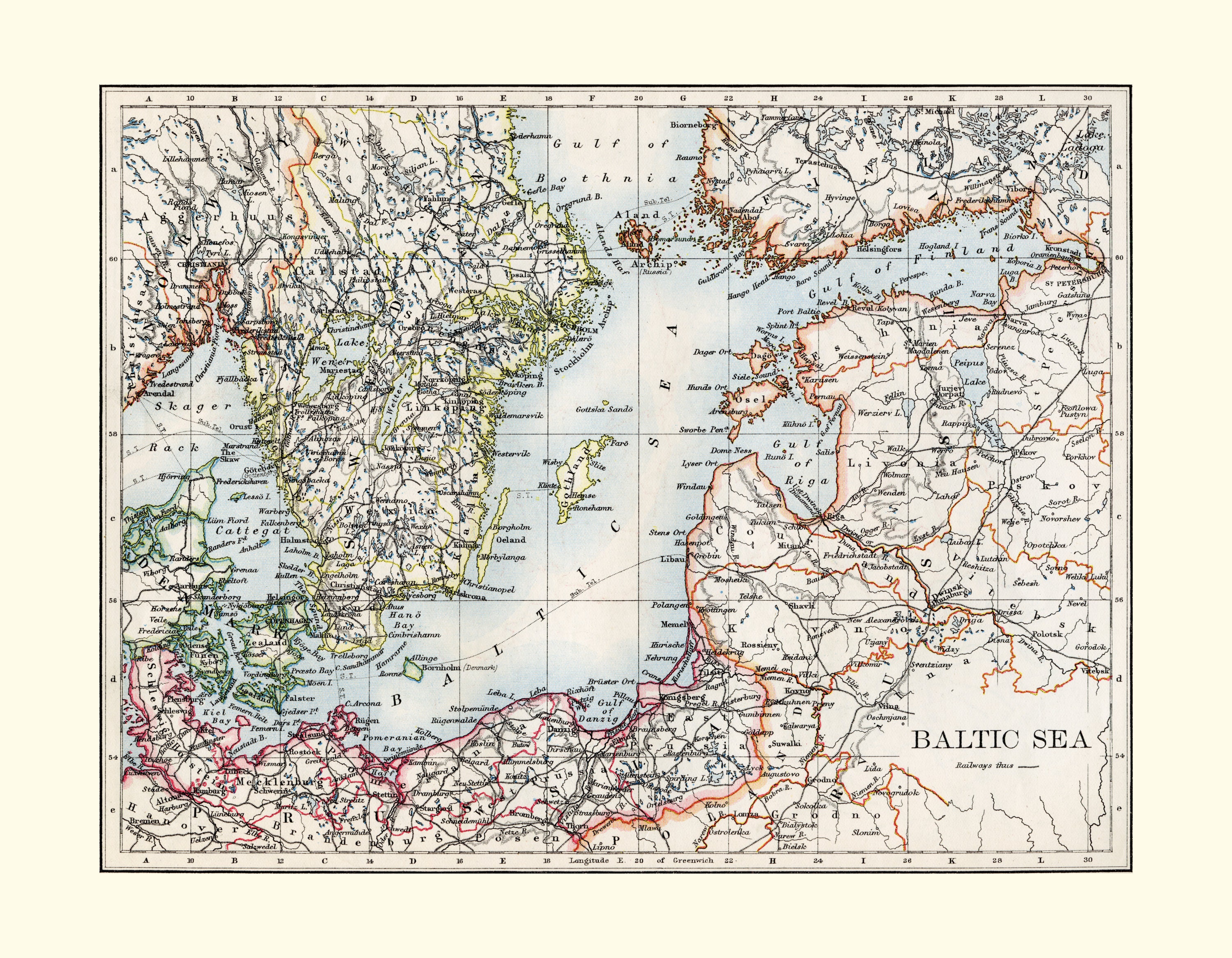 Baltic Sea Map Antique Reproduction Estonia Latvia Lithuania Finland ...