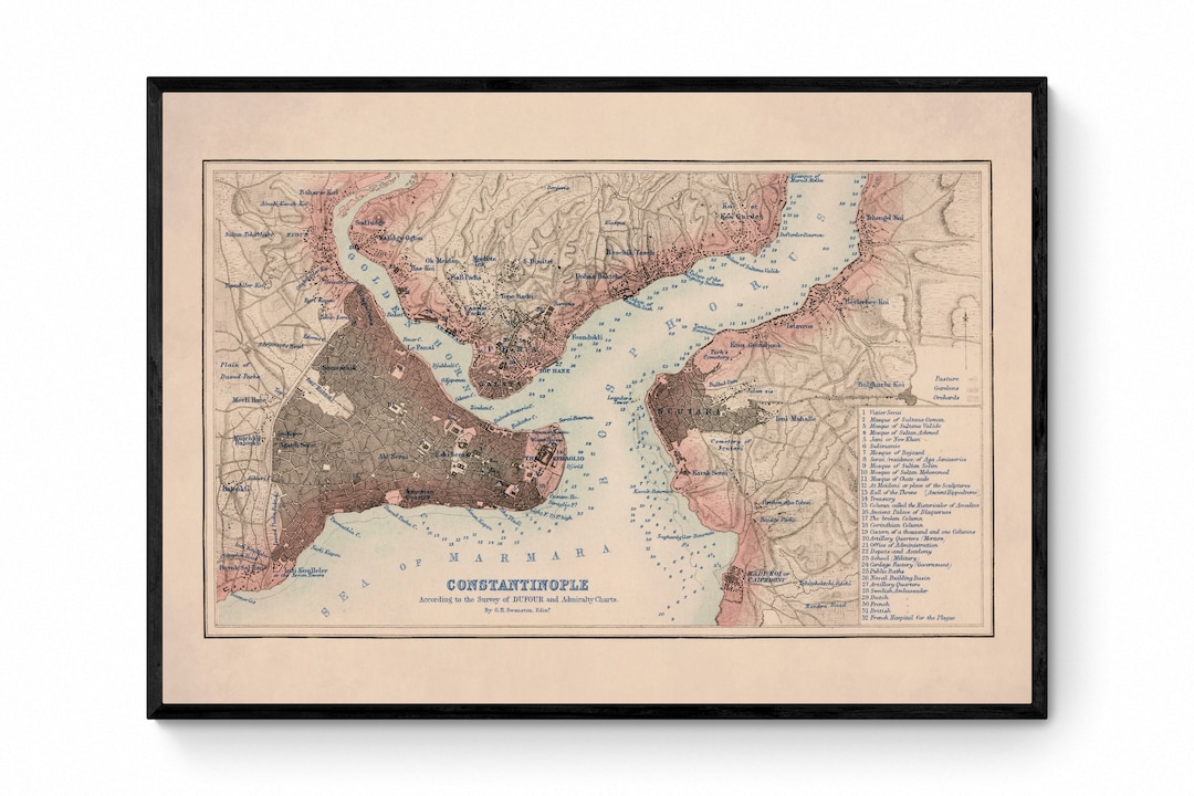 Constantinople (istanbul) Map Dated 1855 - Antique Reproduction - City ...