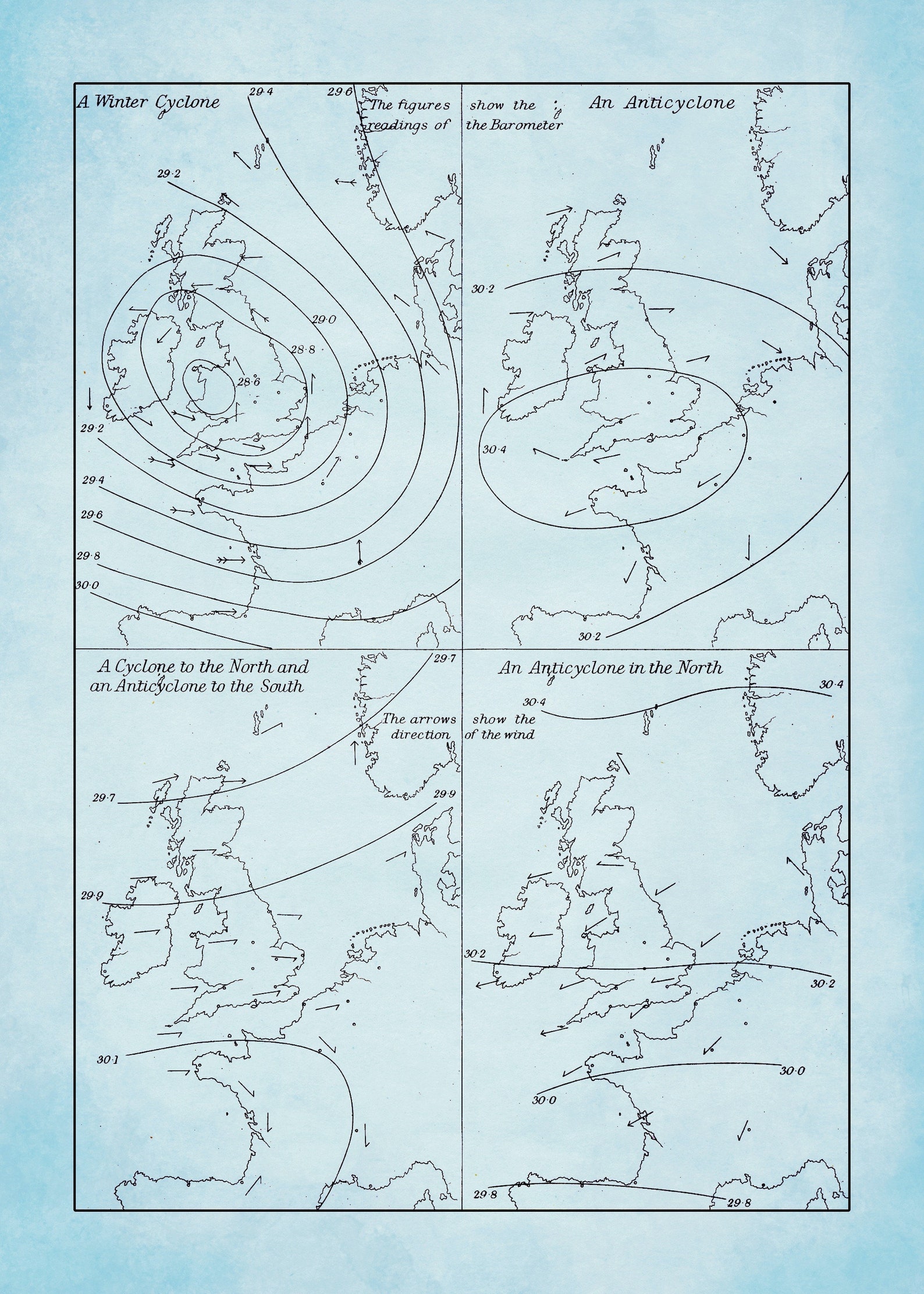 Meteorology Map Cyclones and Anticyclones Antique | Etsy
