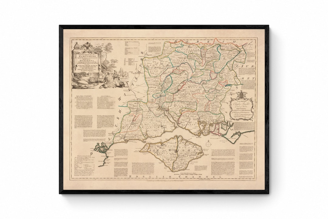 Hampshire Map Dated 1760 - Antique Reproduction - Emanuel Bowen ...
