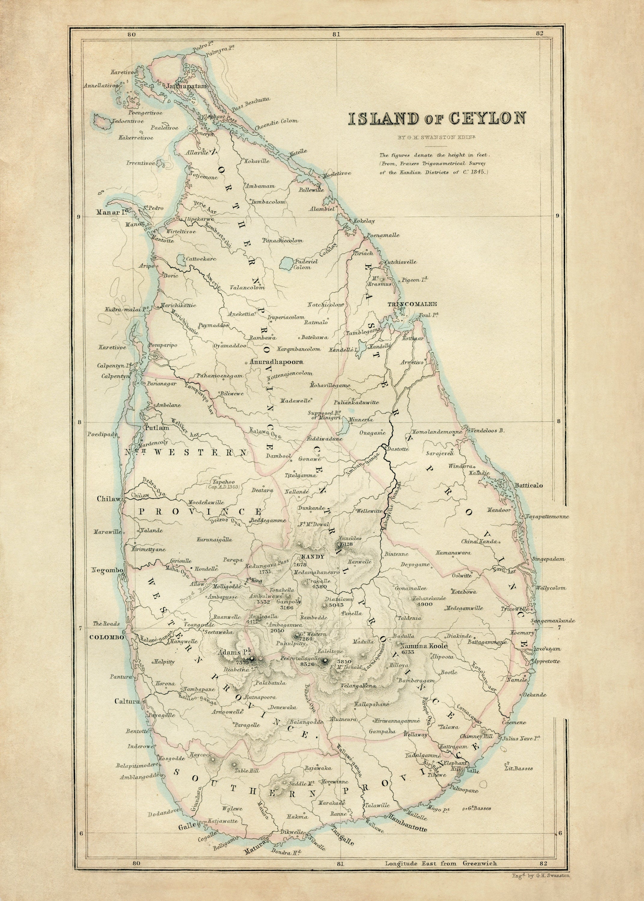 Ceylon Map Antique Reproduction Sri Lanka Vintage Wall Map Available ...