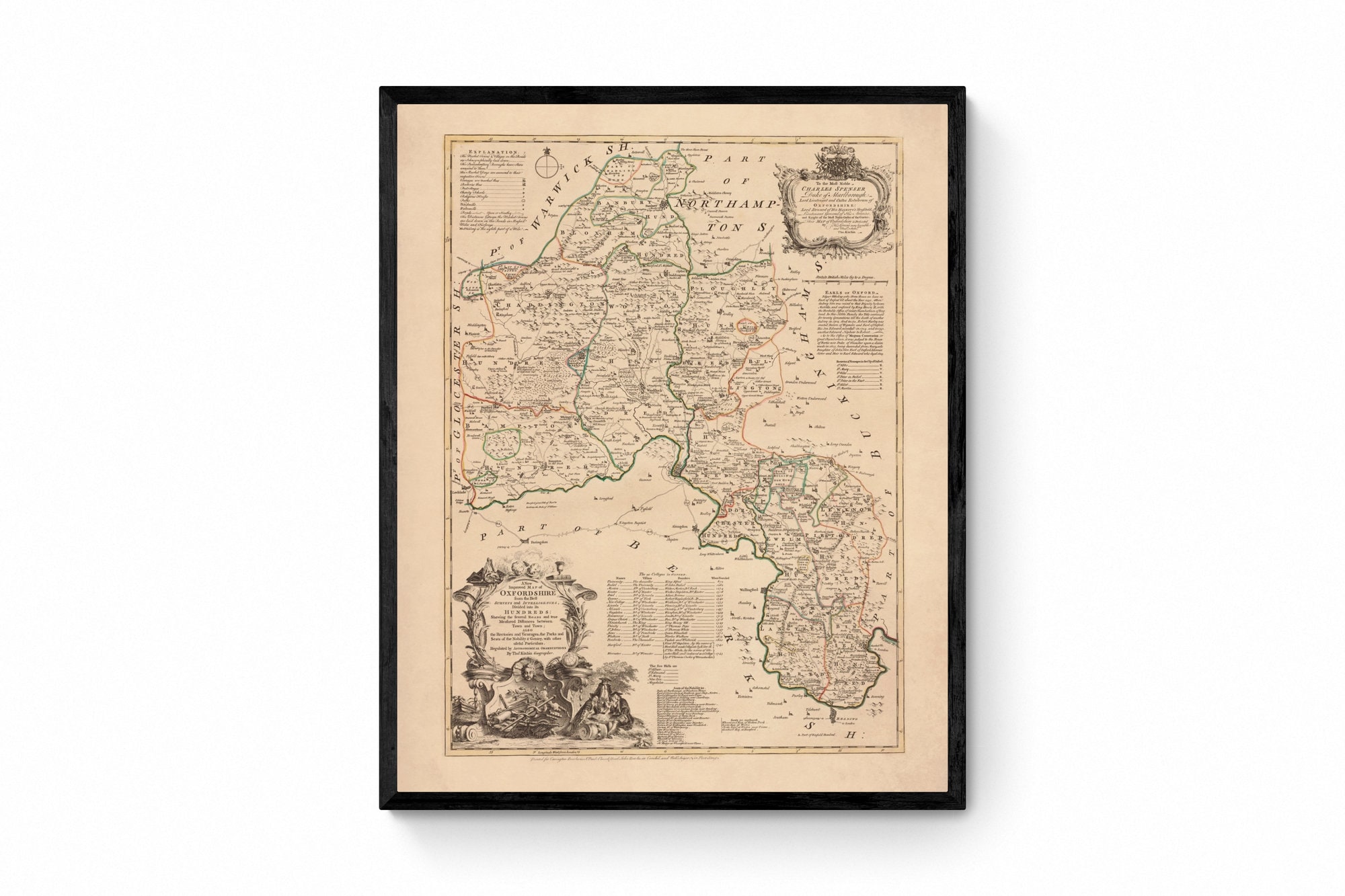 Oxfordshire Map Dated 1750 - Antique Reproduction - Emanuel Bowen ...