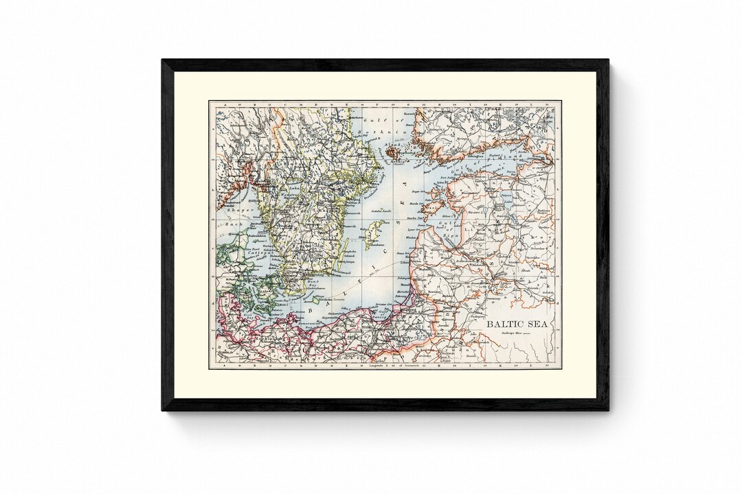 Baltic Sea Map - Antique Reproduction - Estonia - Latvia - Lithuania ...