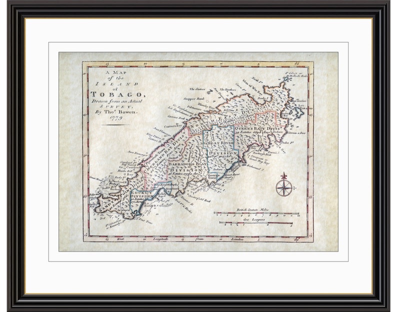 A Map of the Island of Tobago by Thomas Bowen 1779 Antique Reproduction ...