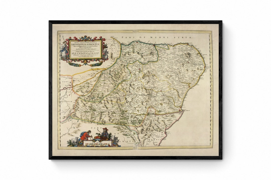 Aberdeenshire and Banffshire Map Dated 1654 - Antique Reproduction ...