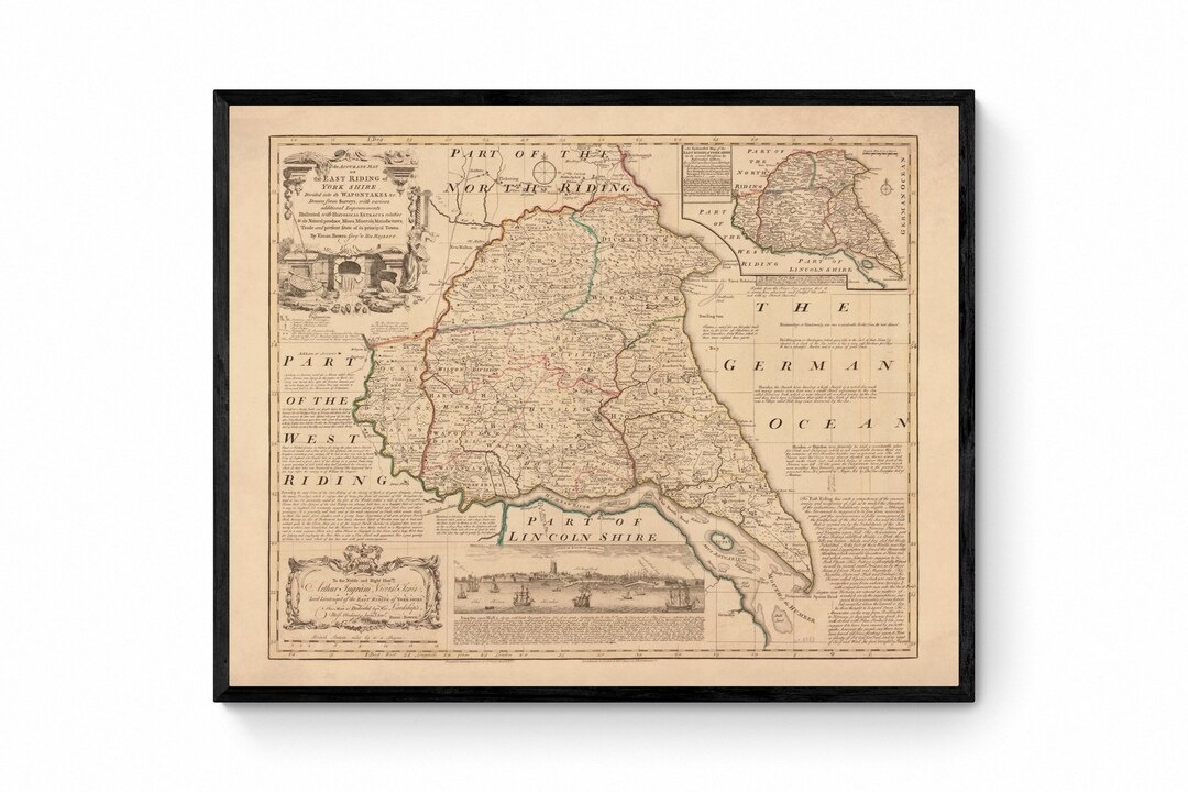 Yorkshire (east Riding) Map Dated 1755 - Antique Reproduction - Emanuel ...