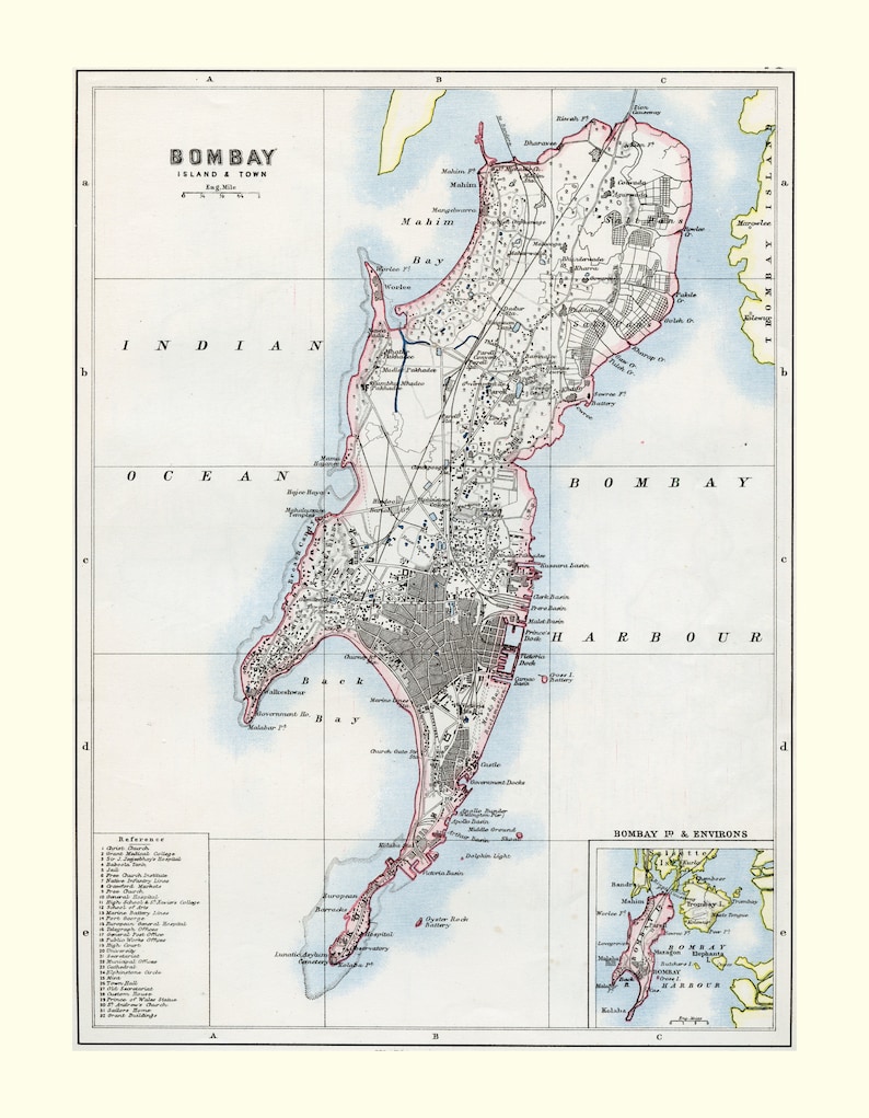 Bombay island and Town Map Antique Reproduction Mumbai - Etsy