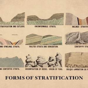 Forms of Stratification - Geology Print Dated 1880 - Antique ...