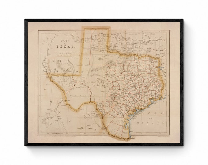 Texas State Wall Map Large Print Poster - Etsy