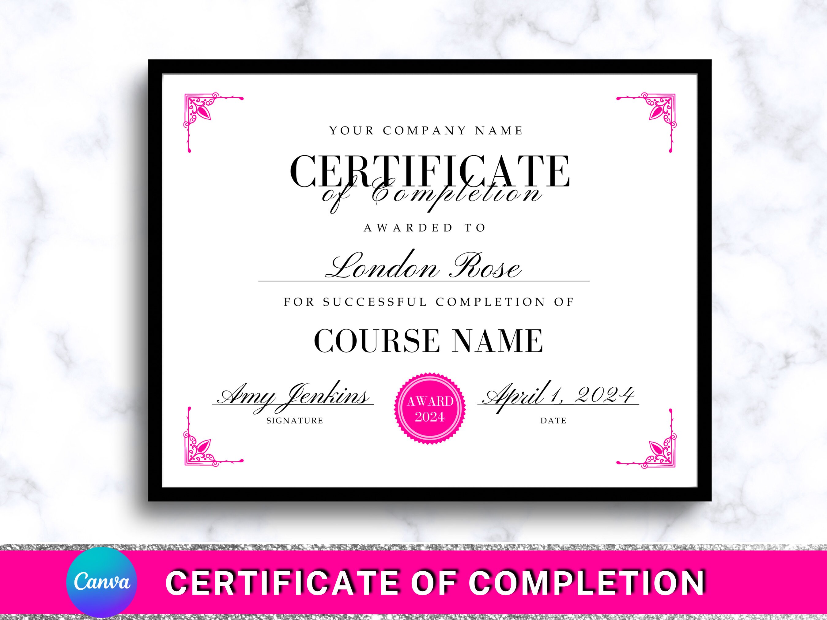 Certificate of Completion Template: Class Award (canva Editable) - Etsy