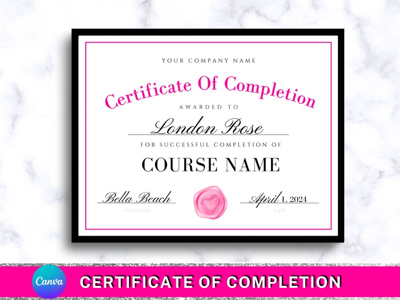 DIY Certificate of Completion Template, Editable Course Certificate ...