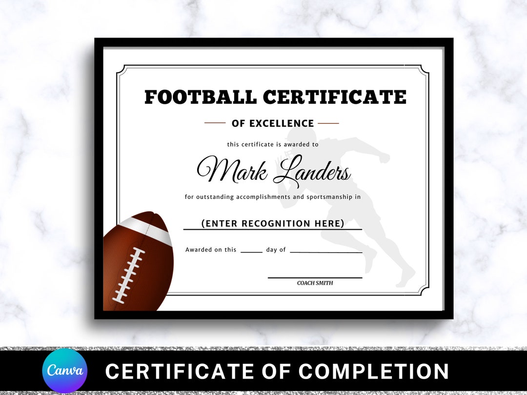 Editable Football Award Certificate: Team Party Printable (canva ...