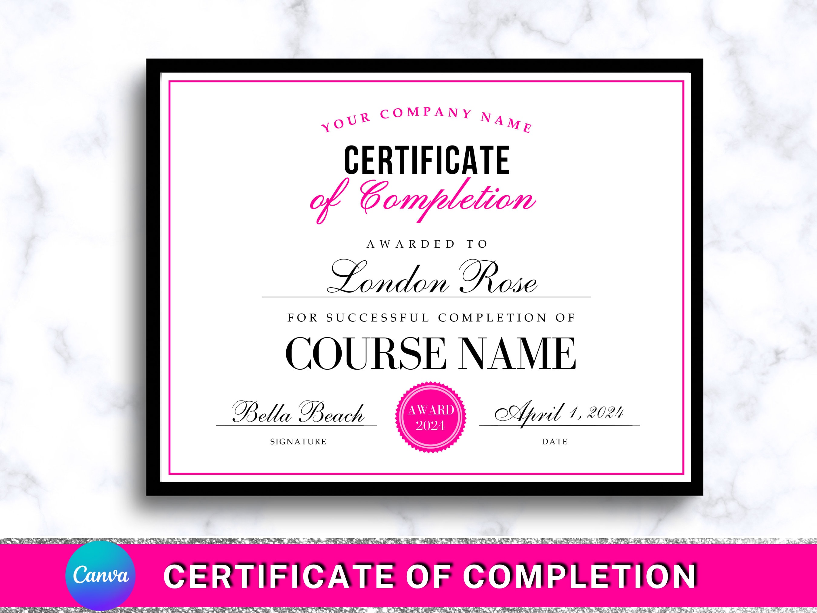 Certificate of Completion Template, Beauty Course Certificate, Editable ...