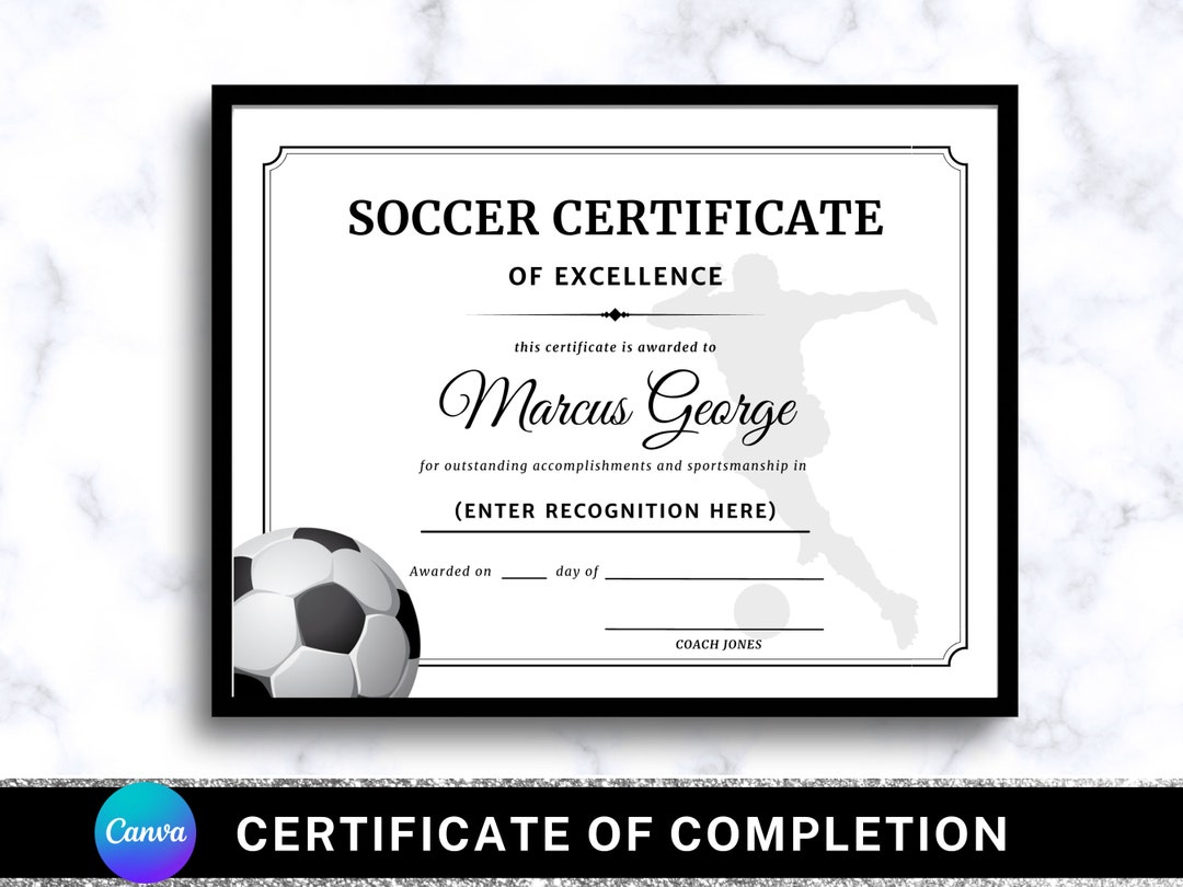 Editable Soccer Award Certificate: Team Party Printable (canva Template ...