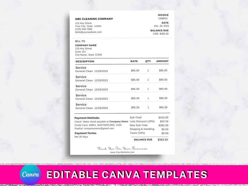 Invoice Template for Small Business, Canva Template, Editable Invoice ...