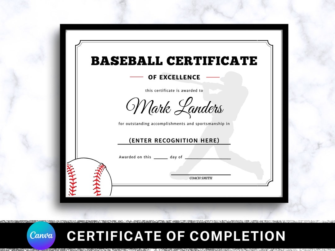 Editable Baseball Award Certificate: Team Party Printable (canva ...