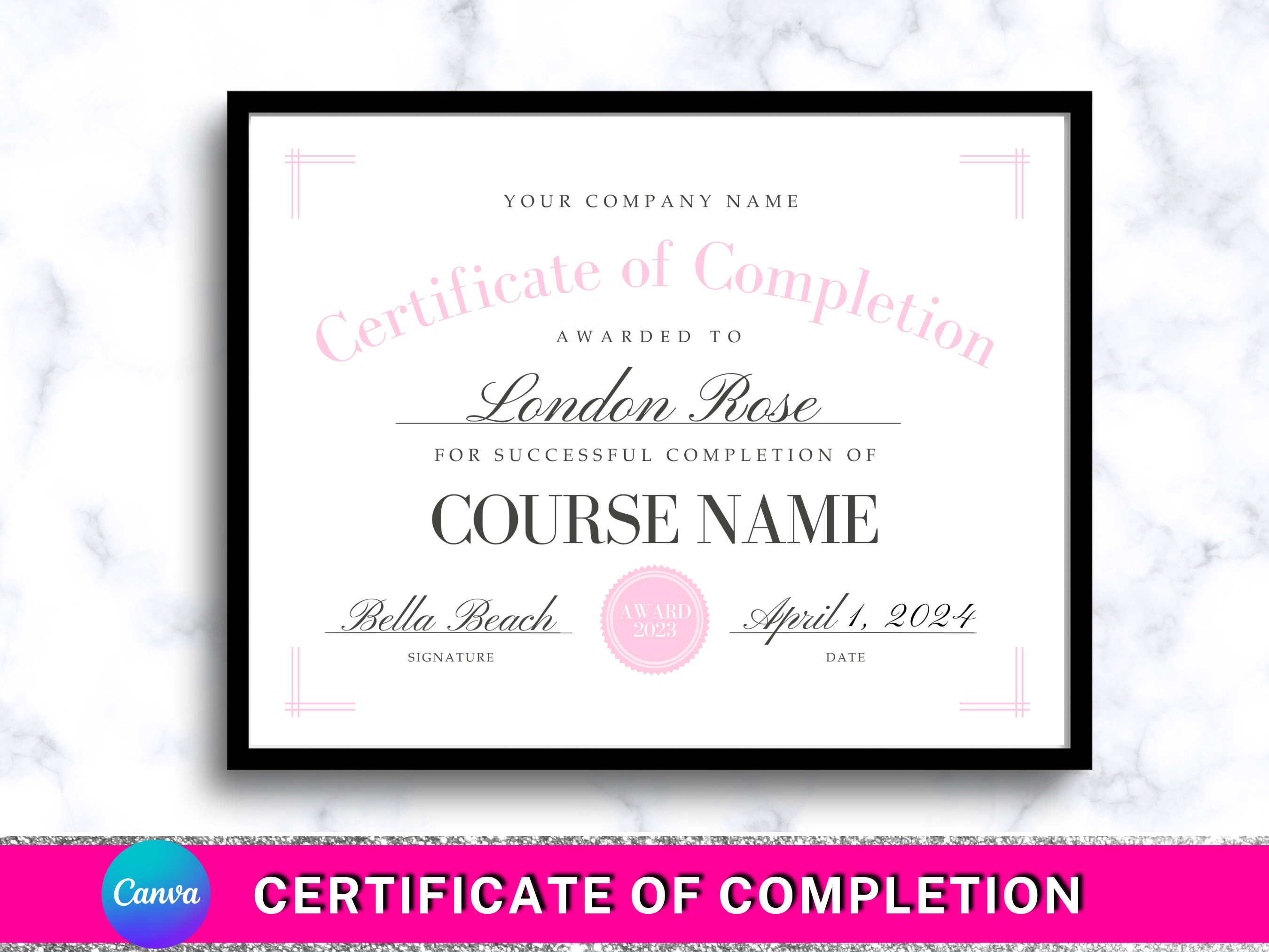 Certificate of Completion Template: Class Award (canva Editable) - Etsy