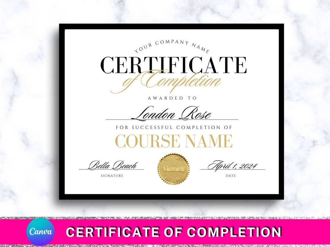 DIY Certificate of Completion Template, Editable Course Certificate ...