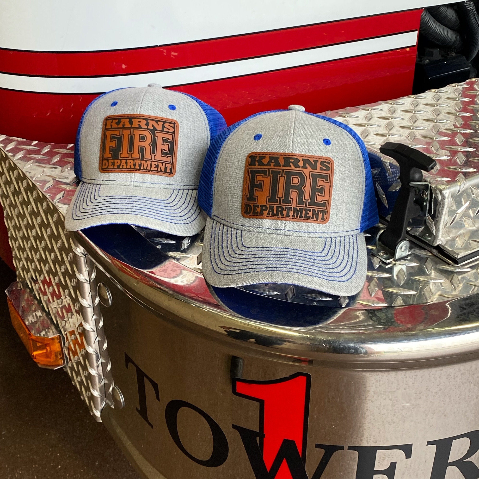 Custom Leather Patch Fire Department Hat. Firefighter Gift, Custom ...