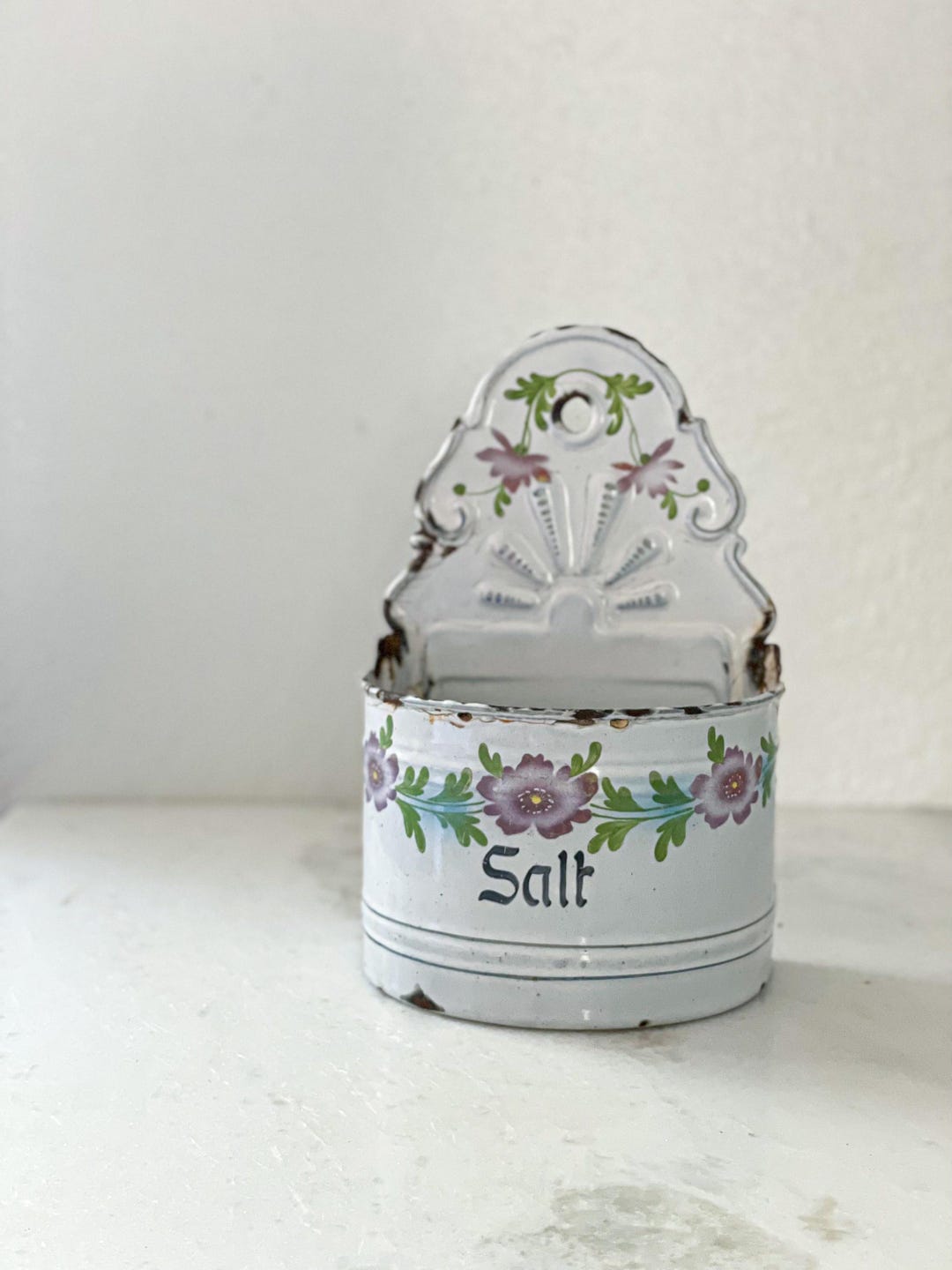 Antique German Hanging Enamelware Salt Box - Etsy