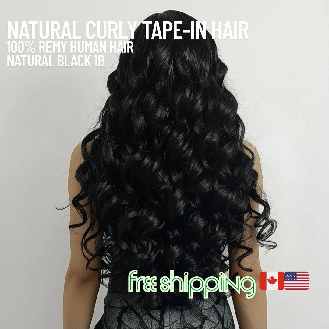 Natural Curly Tape-in Hair | 100% Remy Human Hair | Natural Black 1B ...