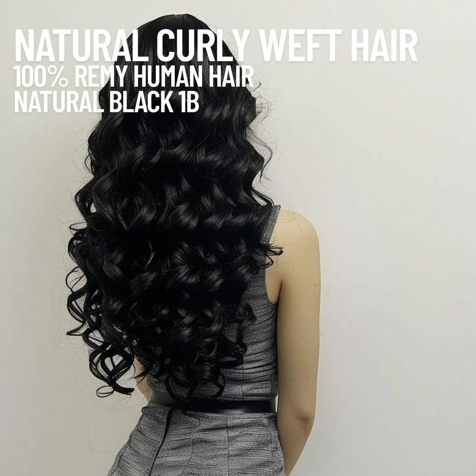 Natural Black 1B Natural Curly Weft Hair | 100% Remy Human Hair | 100g ...