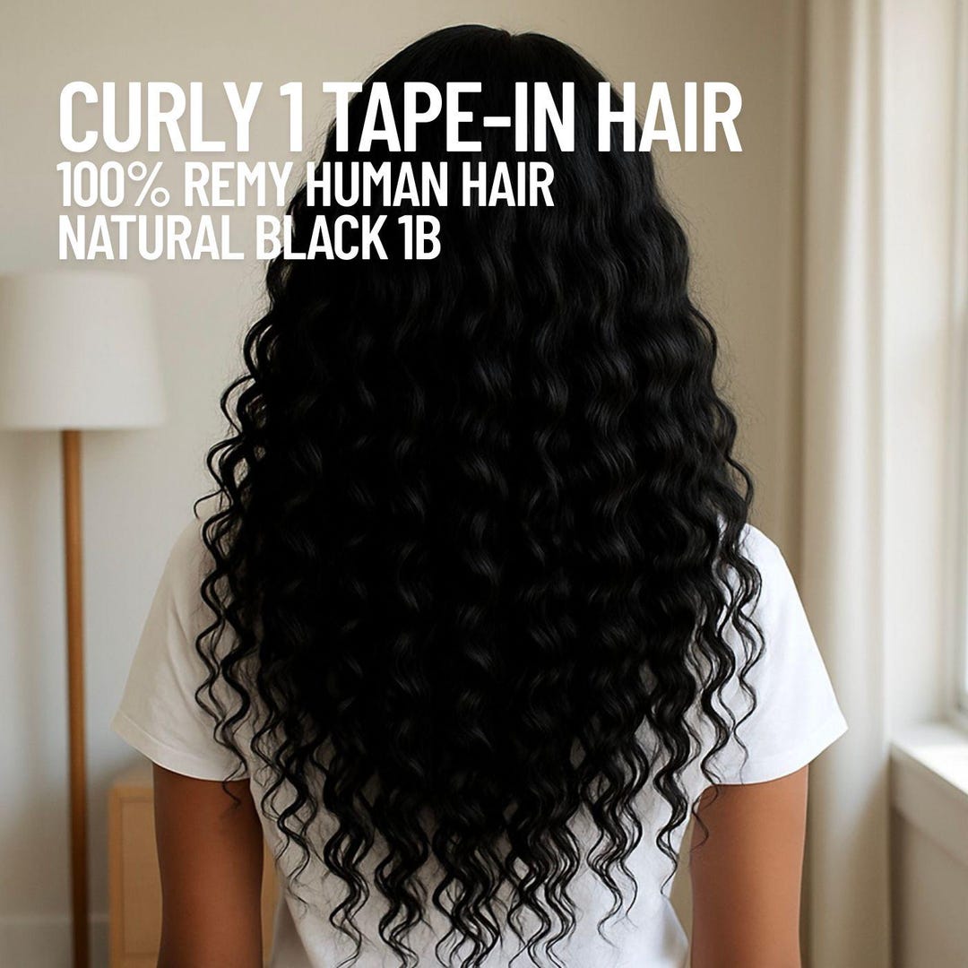 Curly Tape-in Hair Extensions – 100% Remy Human Hair, Natural Black #1B ...