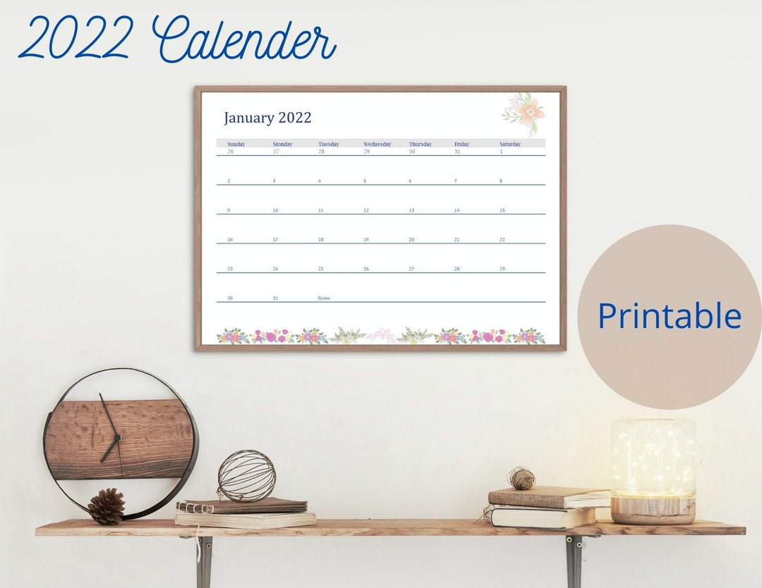 12 Month 2022 Year Printable Calendar - Etsy