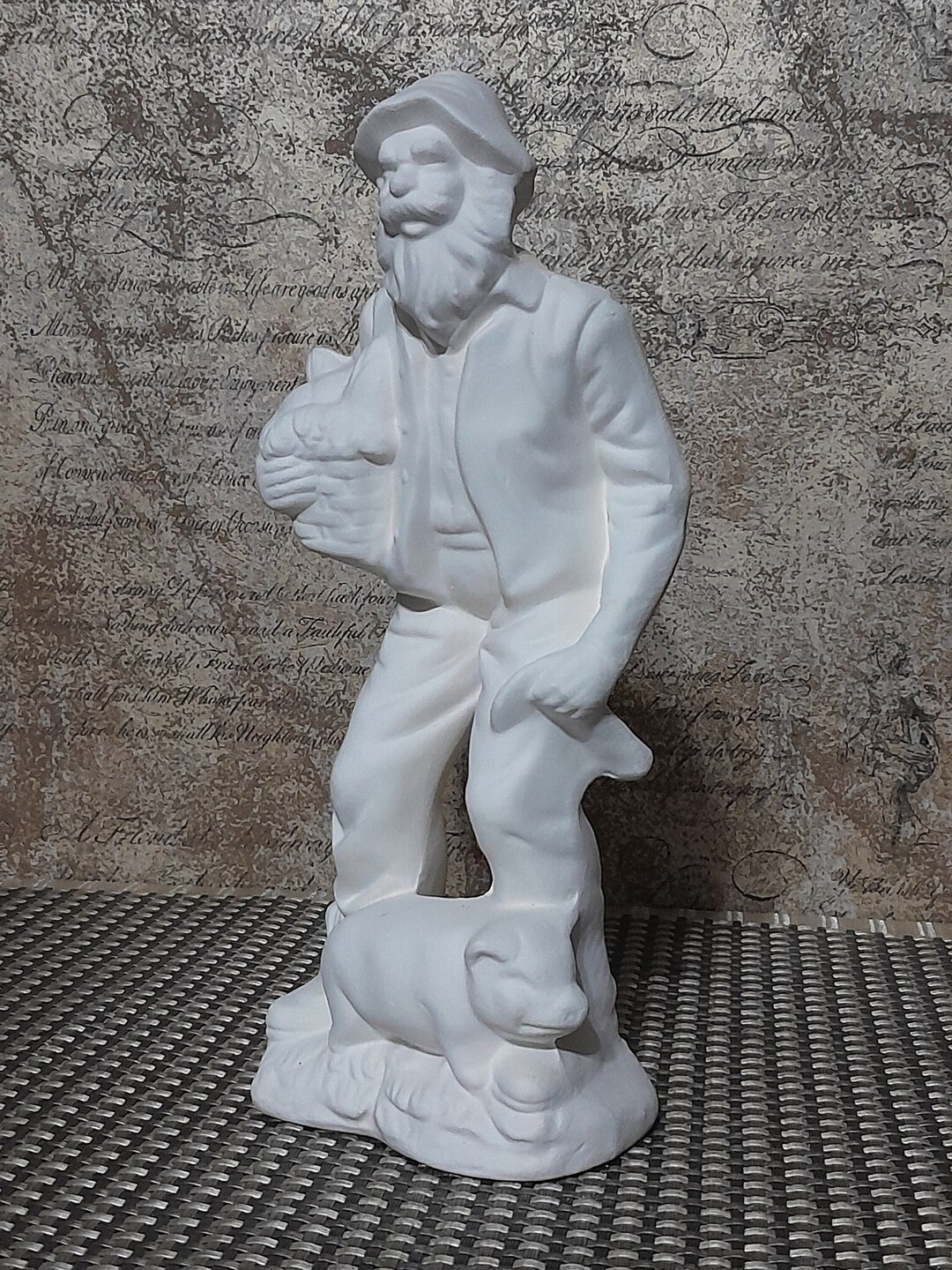 Old Country Man With Pig Ceramic Bisque Figurine Statue | Ready to ...