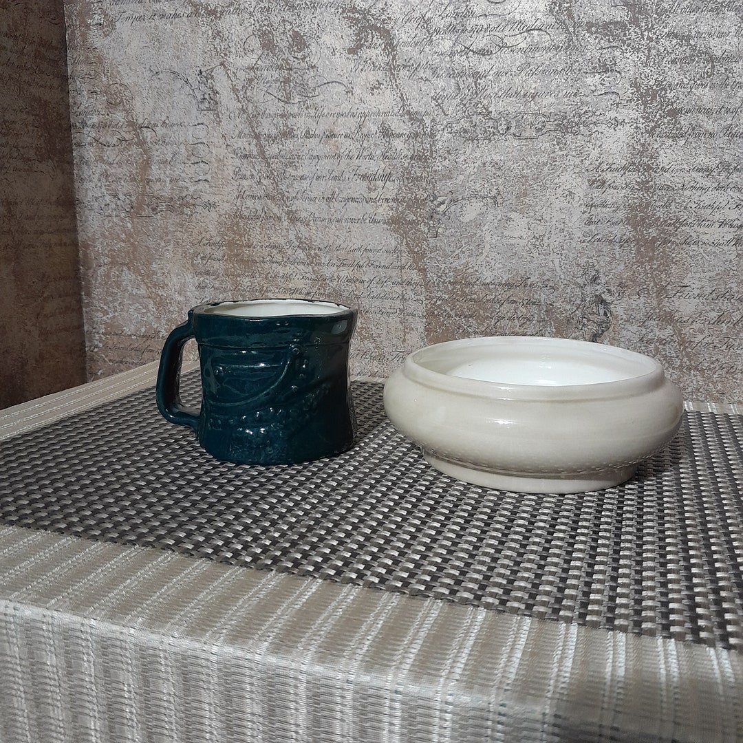 1980's Style Denim Coffee Mug and Beige Bowl. - Etsy