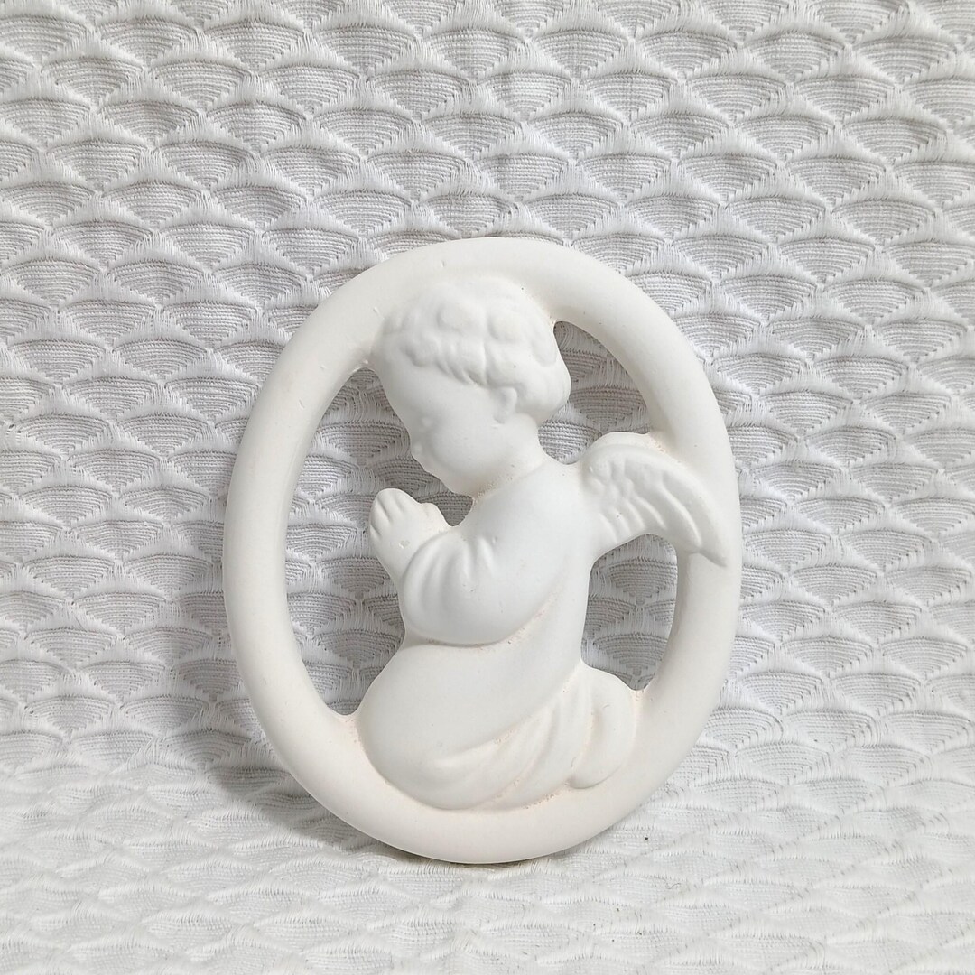 Ceramic Bisque Praying Angel Wall Hanging Circle | Religious Gift for ...