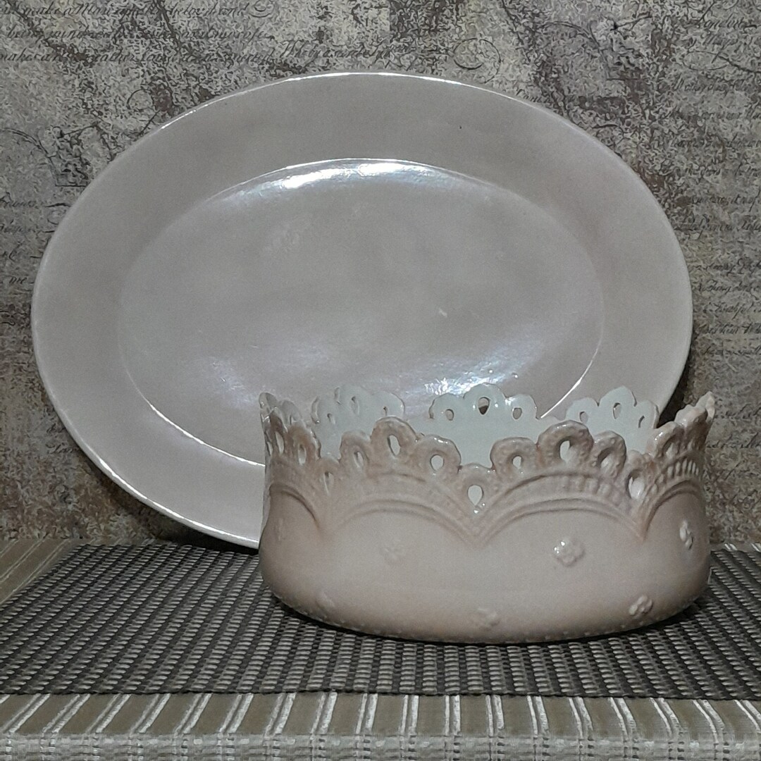 Vintage Ceramic Platter and Crown Bowl Set | Kitchen Decor Plate ...
